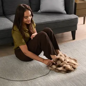 BROOKSTONE Bubble Faux Fur Heated Foot Warmer - Brown