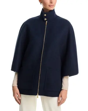 Eleventy Zip Front Wool Blend Cape Jacket