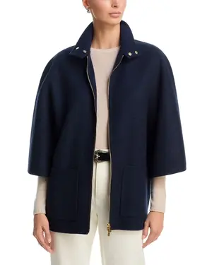 Eleventy Zip Front Wool Blend Cape Jacket