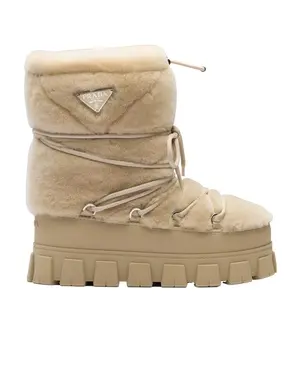 Prada Logo Plaque Chunky Ankle Boots - Hazel