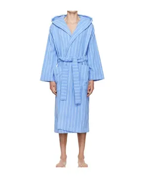 TEKLA Terry Hooded Bathrobe - Blue/white