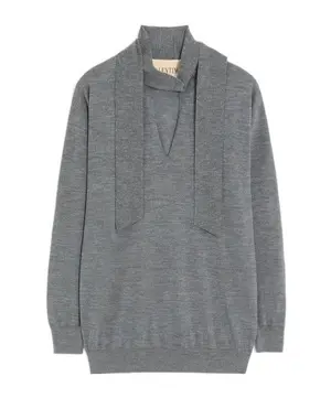 Valentino Garavani Long-sleeved Fine Knit Sweater With Decorative Bow - Grey