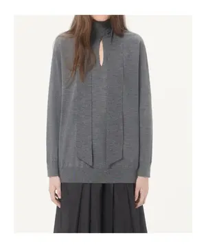 Valentino Garavani Long-sleeved Fine Knit Sweater With Decorative Bow - Grey