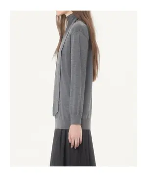 Valentino Garavani Long-sleeved Fine Knit Sweater With Decorative Bow - Grey