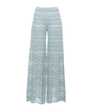 D.exterior Metallic Chevron Wide-leg Pants - Light Blue