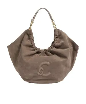 COCCINELLE Embossed-logo Suede Tote Bag - Dark Beige