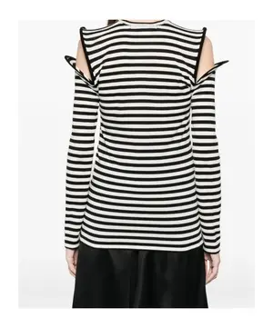 Junya Watanabe Cut-out Shoulder Striped T-shirt - Black/white