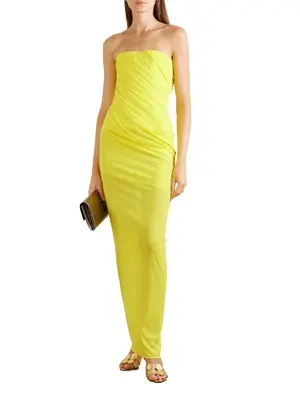 Alex Perry Strapless Ruched Maxi Dress - Yellow