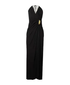Rebecca Vallance Draped Embellished Jersey Halterneck Maxi Dress