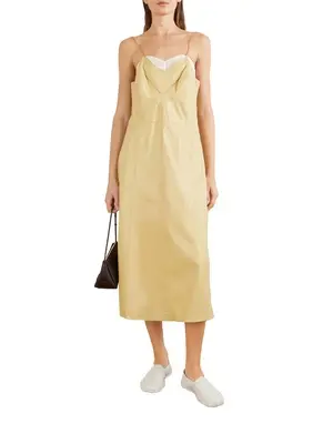 Calvin Klein Pleated Leather Slip Midi Dress