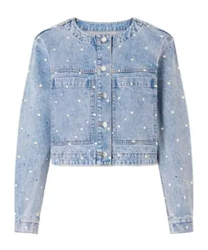 Veronica Beard Cropped Embellished Denim Jacket
