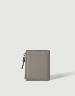 Brunello Cucinelli Grained Calfskin Compact Wallet With Shiny Zipper Pull