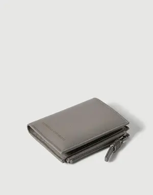 Brunello Cucinelli Grained Calfskin Compact Wallet With Shiny Zipper Pull