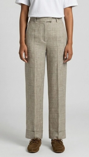 D.exterior Linen Turn-up Trousers