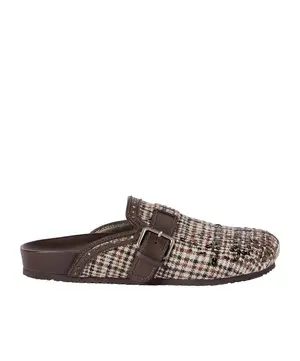 BRUNELLO CUCINELLI Water-resistant Alpaca And Wool Check Slippers With Dazzling Dégradé Embroidery