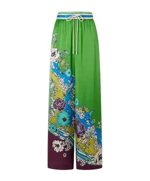 ALEMAIS Floral-print Silk-satn Wide-leg Pants