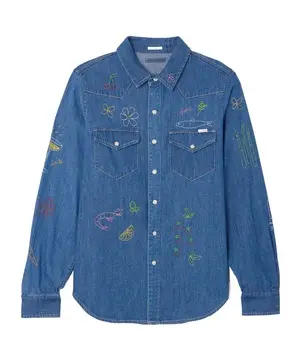 MOTHER Embroidered Western Denim Shirt