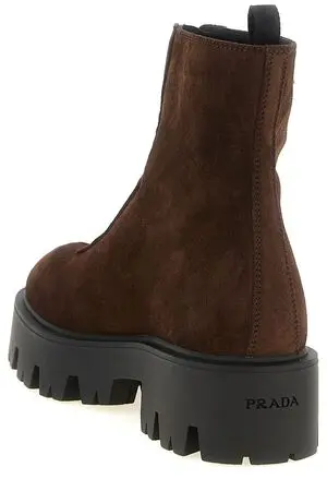Prada Triangle-logo Zipped Boots - Brown