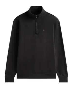 Tommy Hilfiger Flag Fleece Half-zip Jumper - Black