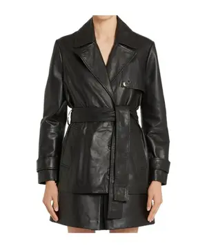 Marella Lace-up Lapel Leather Jacket