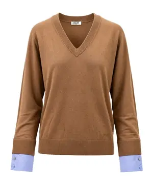 Liu Jo Ribbed V-neck Sweater - Light Brown