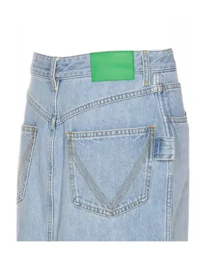Bottega Veneta Light Bleached Denim Midi Skirt - Blue