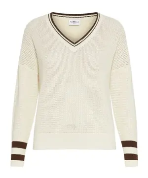 Marella V-neck Striped Sweater - White