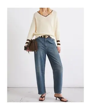 Marella V-neck Striped Sweater - White