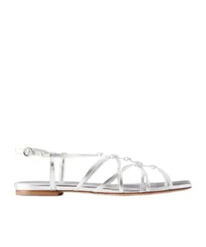 AeydĒ Metallic Leather Flat Sandals - Silver