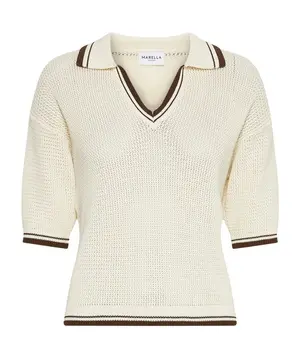 Marella Striped V-neck Knit Top - White
