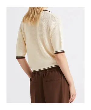 Marella Striped V-neck Knit Top - White