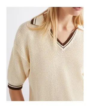Marella Striped V-neck Knit Top - White