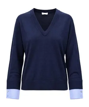 Liu Jo Ribbed V-neck Sweater - Dark Blue