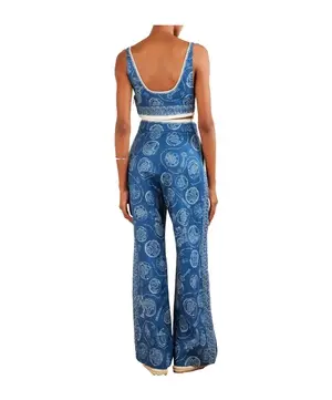 ALEMAIS Lucky Pleated Printed Linen Wide-leg Pants