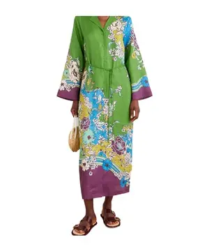 ALEMAIS Belted Floral-print Linen Midi Dress