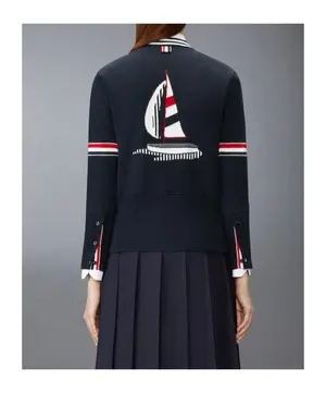 Thom Browne Sailboat-jacquard Rwb-stripe Cardigan