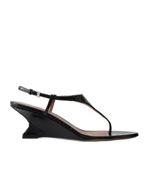 Paris Texas Snake-effect Leather Thong Sandals - Black