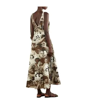 ALEMAIS Printed Ramie Midi Dress