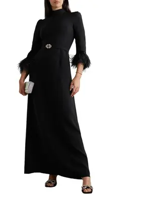 Andrew Gn Feathertrimmed Crepe Gown