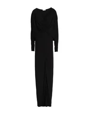 Saint Laurent Simple V-neck Long-sleeve Evening Dress