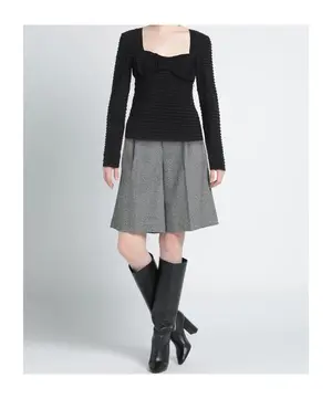 GANNI Pleated Square Neck Long Sleeve Top