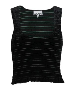 GANNI Ruffled Crew Neck Tank Top