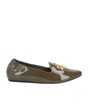 Tory Burch Round Toe Designed Leather Slides