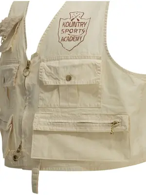 Kapital Cotton Poplin Fishing Vest Sleeveless Jacket - White