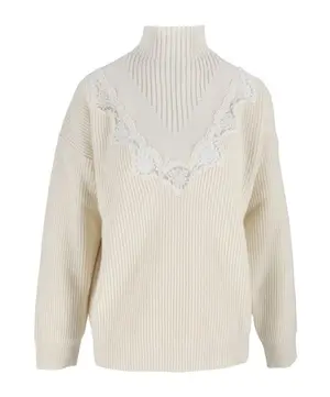 Ermanno Scervino Lace-trim Ribbed-knit Sweater - White