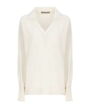 D.exterior Contrast Trim Polo Knitted Top