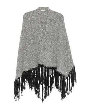 Peserico Sequin Fringe Cape - Grey