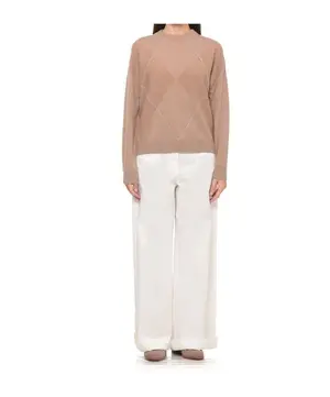 Peserico Beaded Diamond Ribbed Jumper - Brown