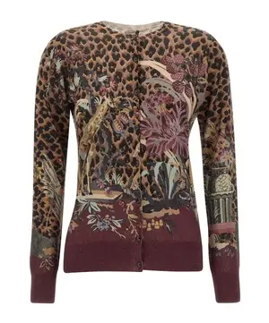 Etro Leopard-print Floral-intarsia Cardigan