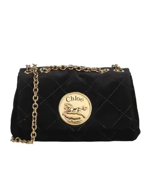 Chloé Velvet Solid-color Flap Bag - Black